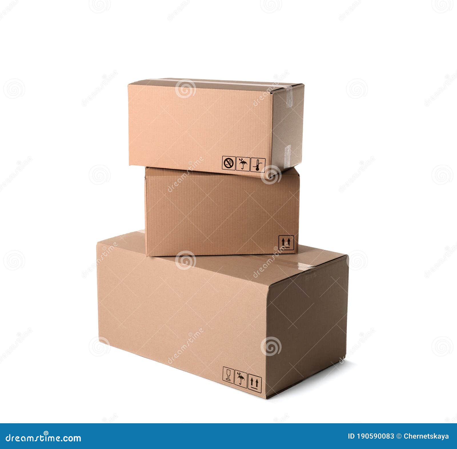 Stack of Parcels with Different Packaging Symbols on Background Stock ...