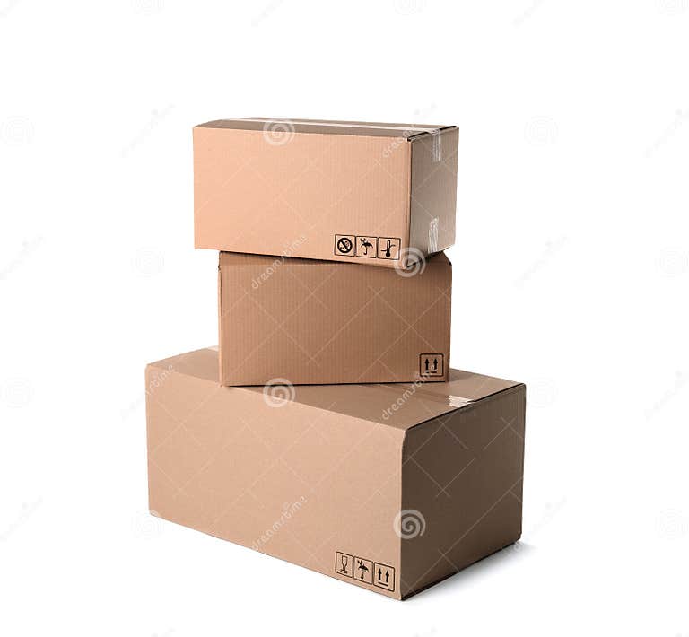 Stack of Parcels with Different Packaging Symbols on Background Stock ...