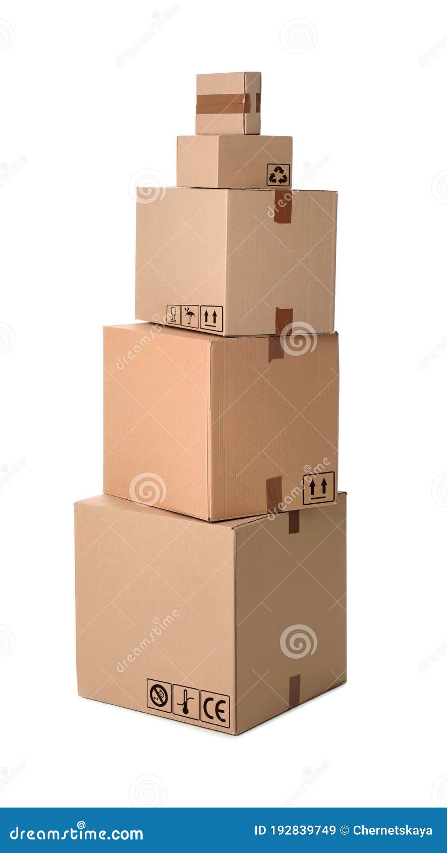 Stack of Parcels with Different Packaging Symbols on Background Stock ...