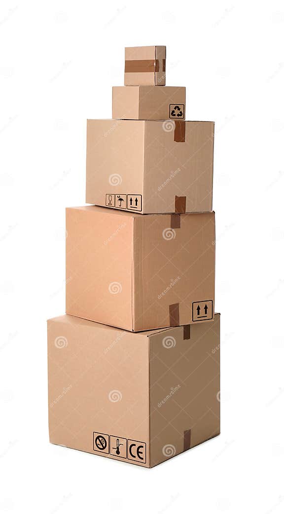 Stack of Parcels with Different Packaging Symbols on Background Stock ...