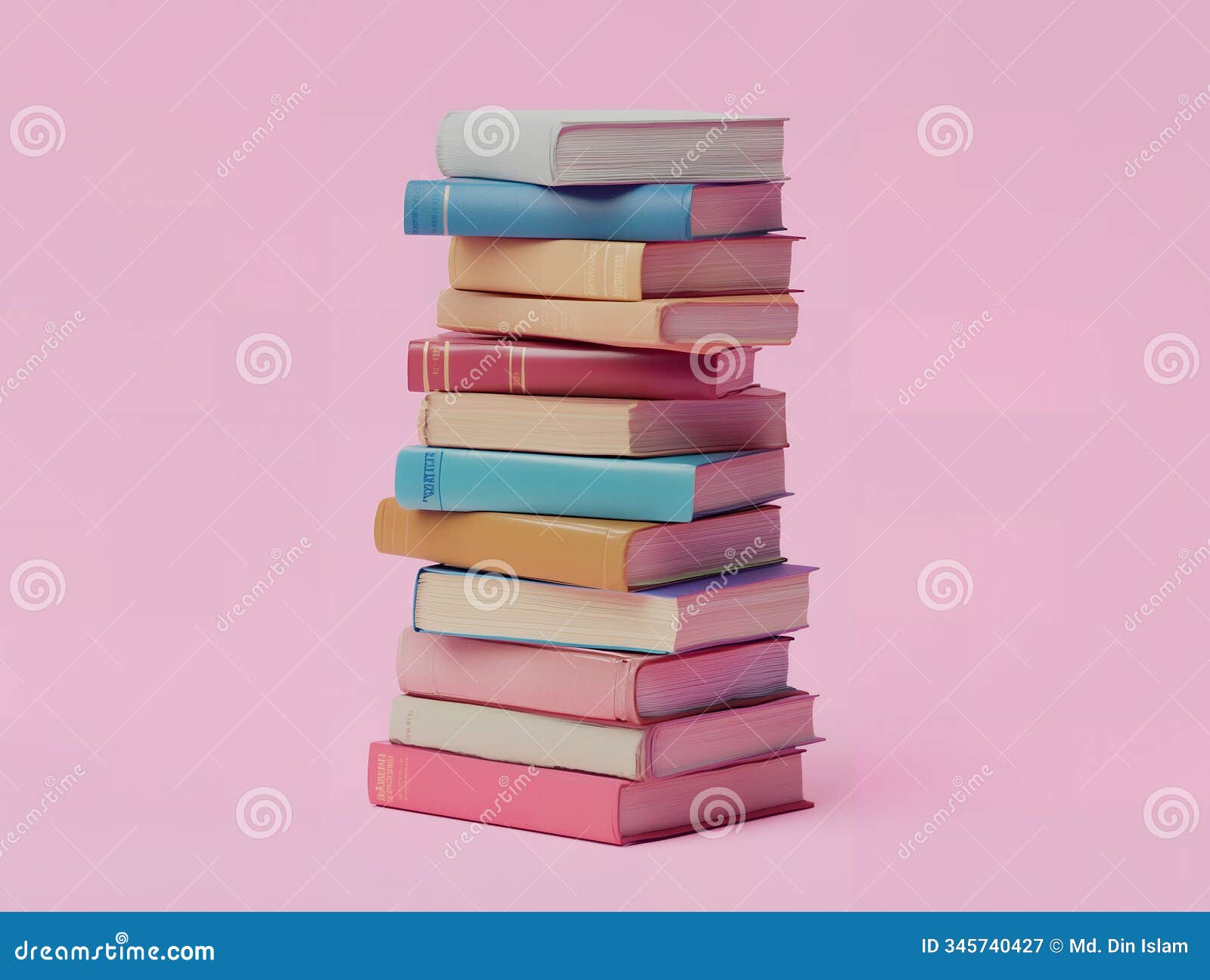 Stack of Pastel Books on Pink Background, Soft Pastel Book Stack with ...