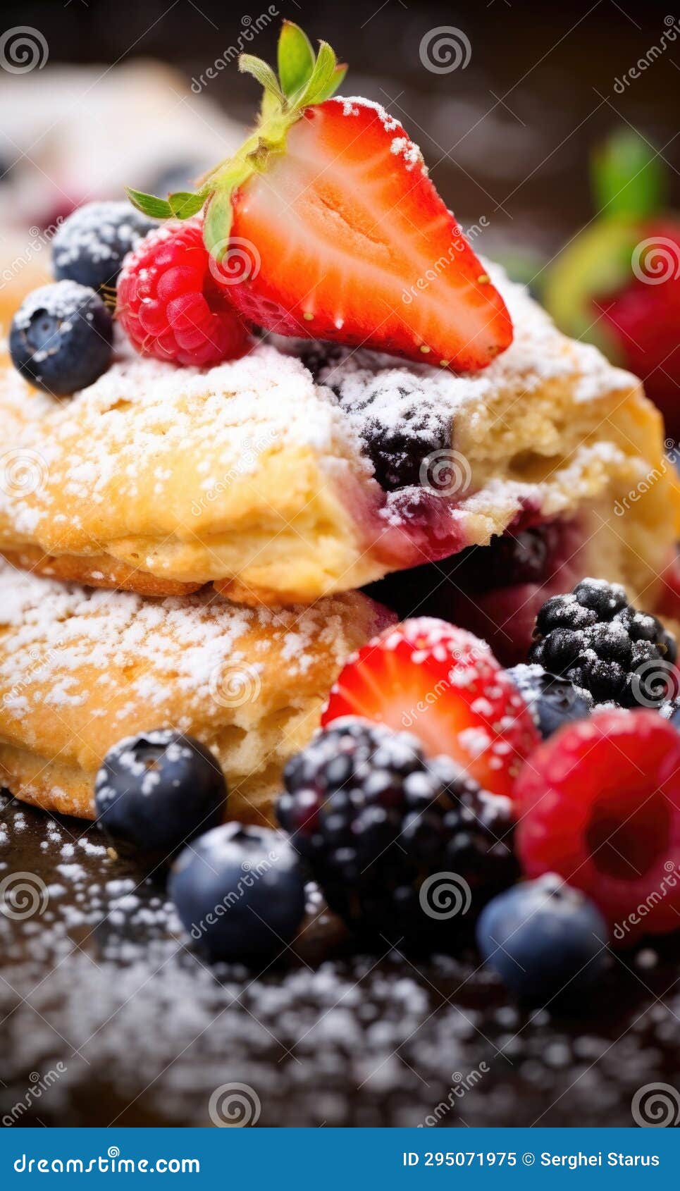 A Stack of Pastries with Berries and Powdered Sugar, AI Stock Image ...