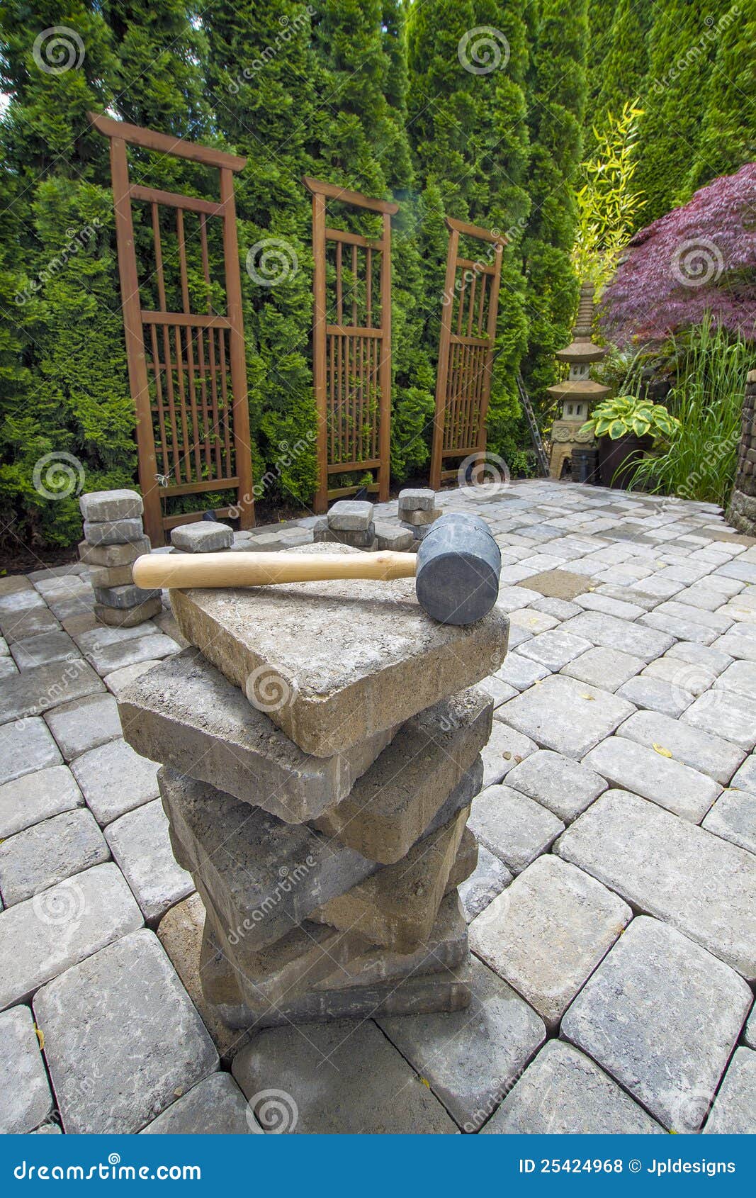 Stack of Pavers on Backyard Garden Patio Stock Photo - Image of ...