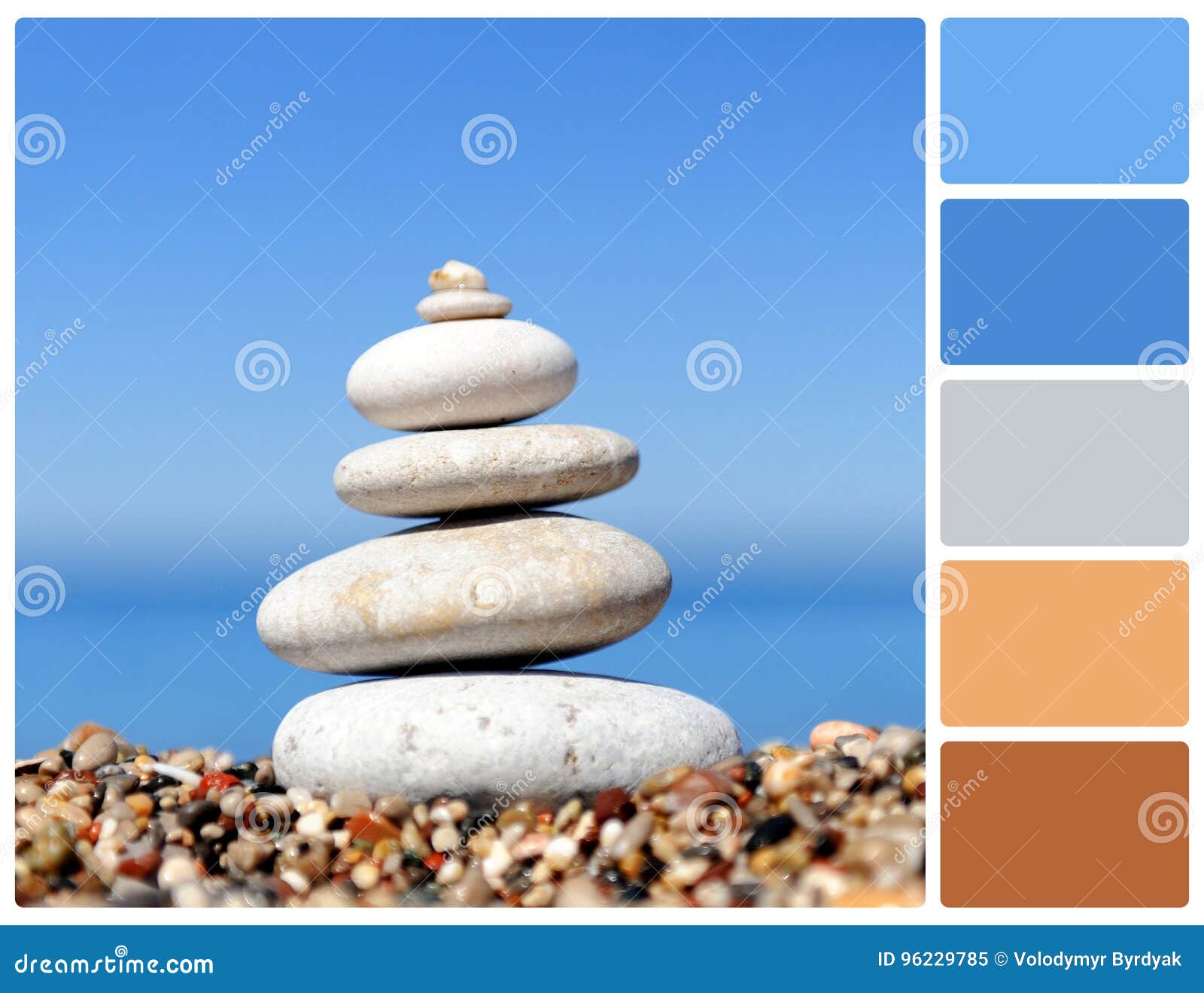 Stack of Pebble Stones at the Beach with Palette Color Swatches Stock ...