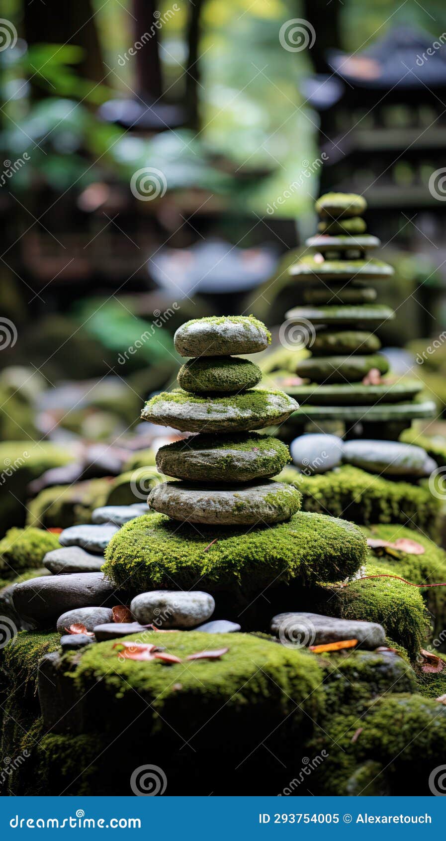 Stack of Pebbles Covered with Moss Stock Image - Image of summer ...