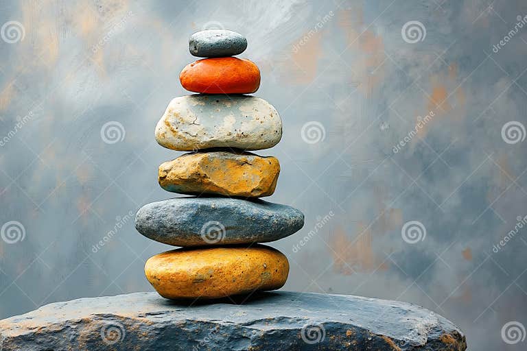 A Stack of Pebbles Sitting on Top of a Large Rock Stock Image - Image ...