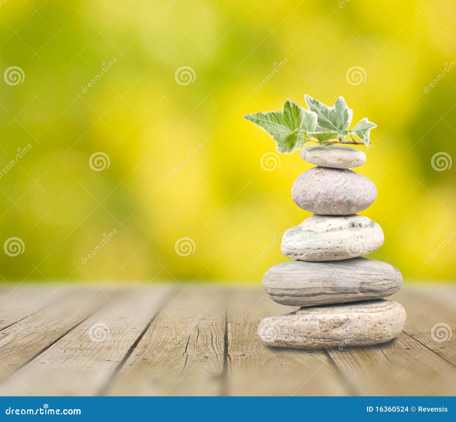 Stack Pebbles on Wooden Table Stock Photo - Image of flora, leaf: 16360524