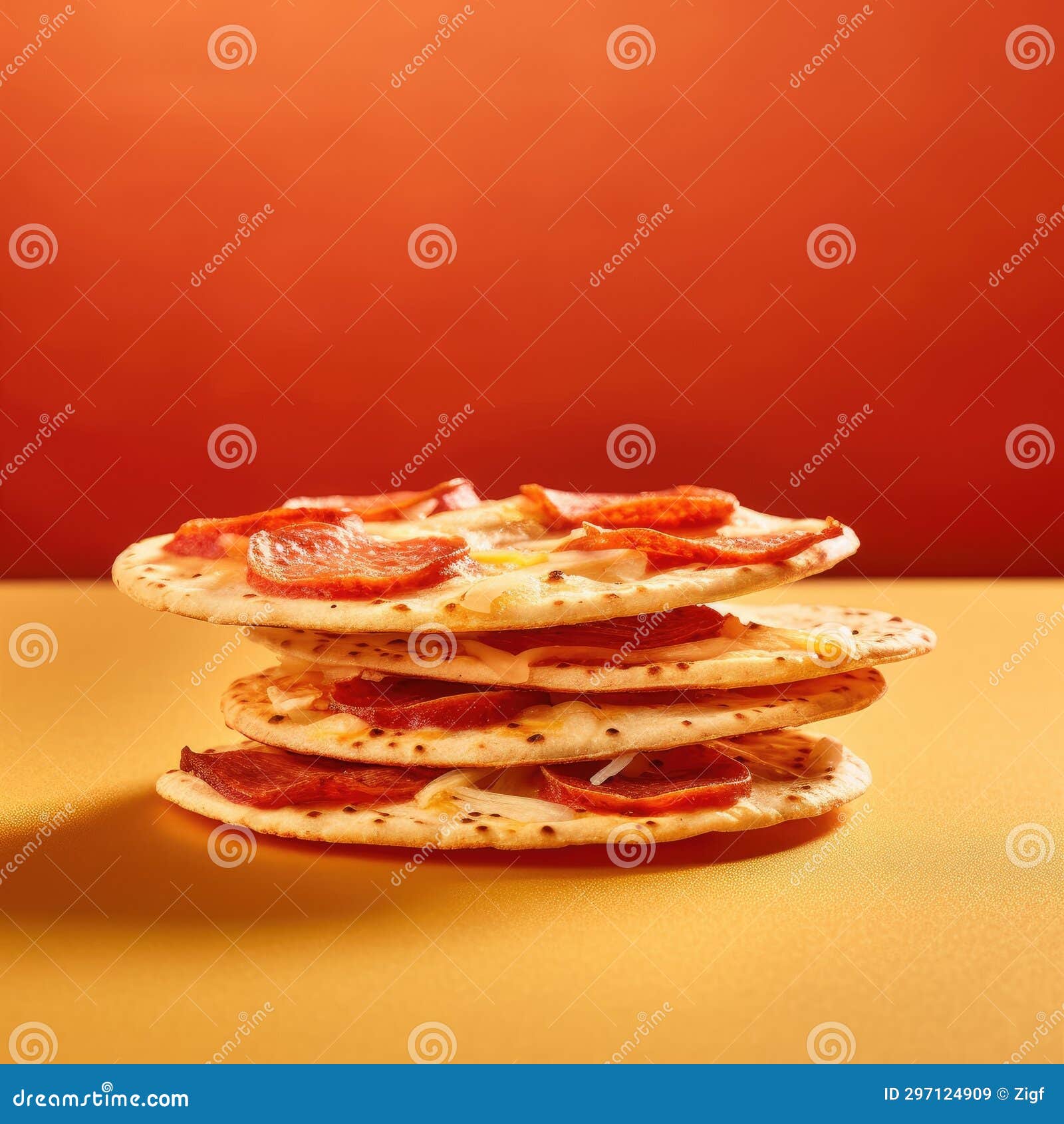 Stack of Pepperoni Pizzas on an Orange Background Stock Illustration ...