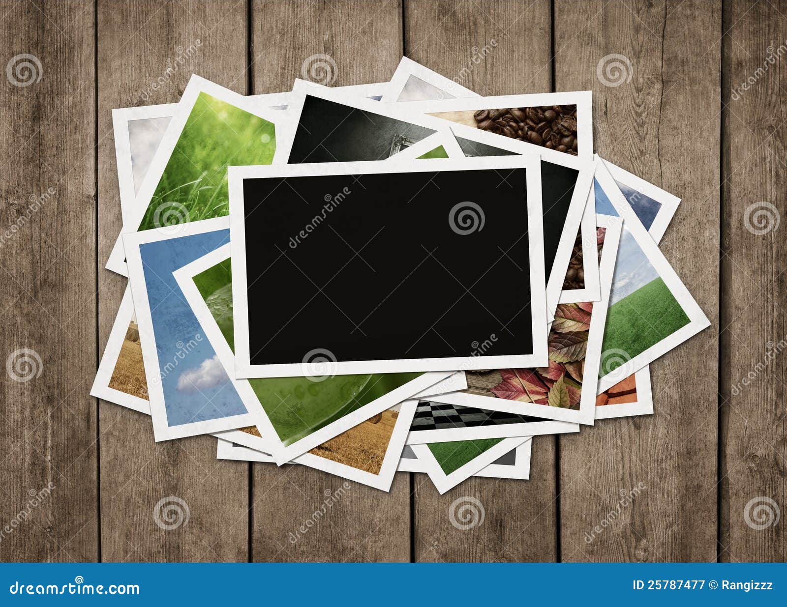 Stack of Photographs at Wooden Background Stock Image - Image of ...