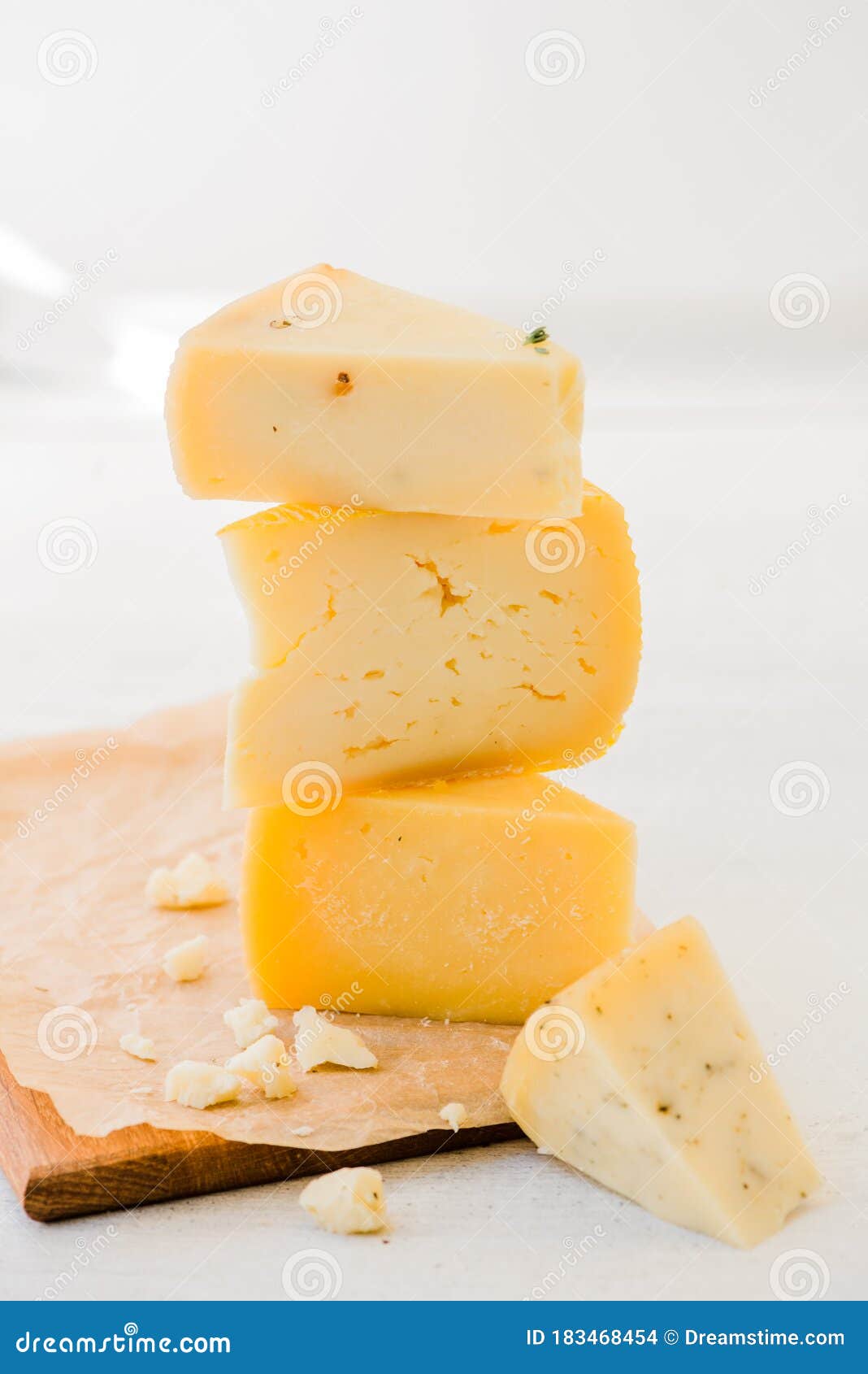 Stack of 3 Pieces Assorted Cheeses Isolated on White Background Stock ...