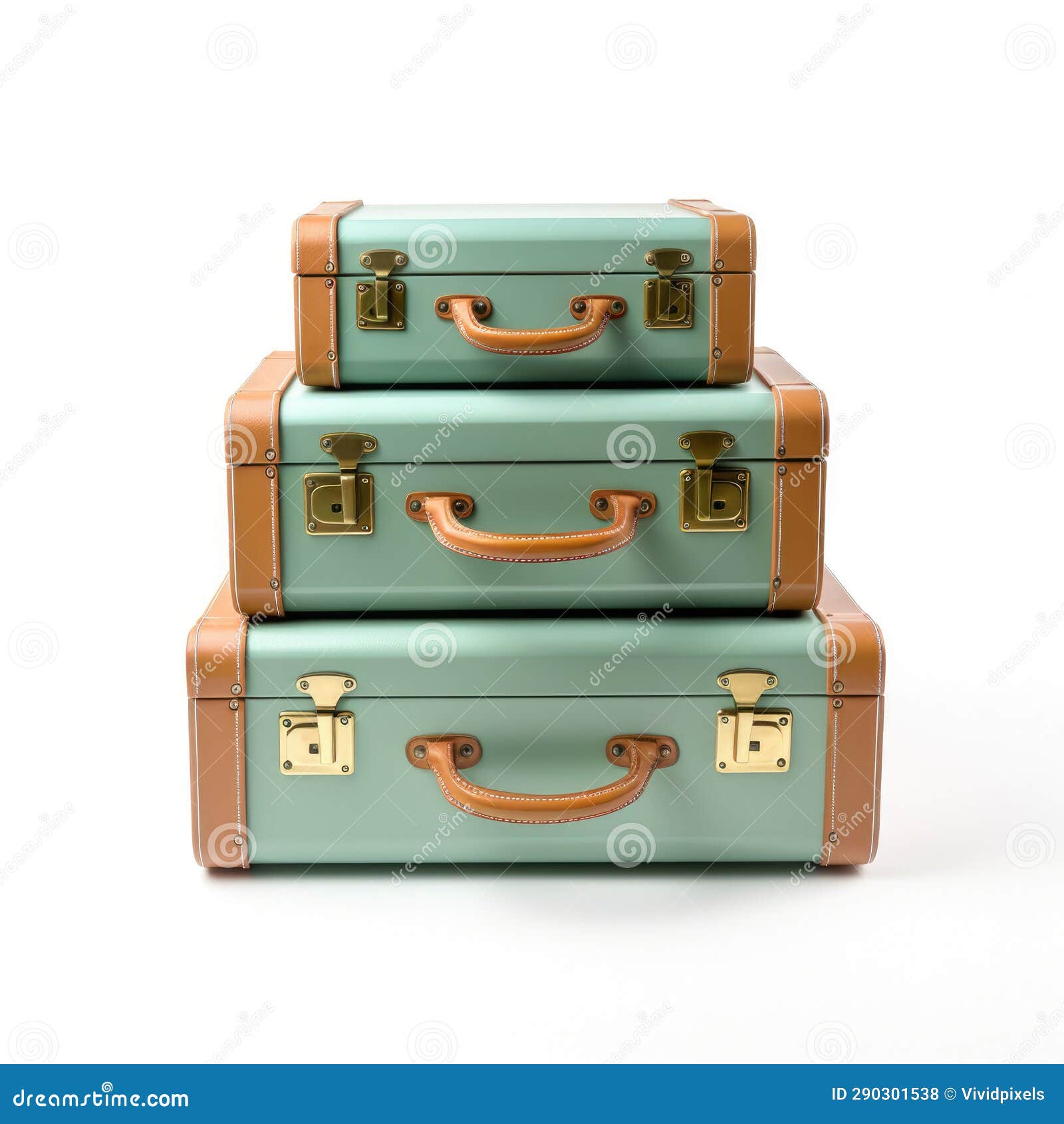 Stack of 3 Pieces of Vintage Green Colored Luggage Stock Illustration ...