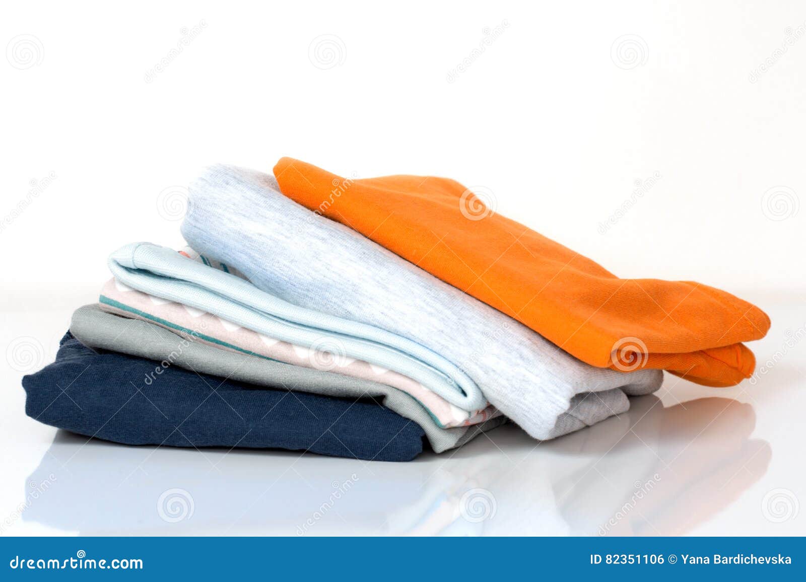 Stack Pile Folded Cotton Clothes on White. Stock Photo - Image of fresh ...