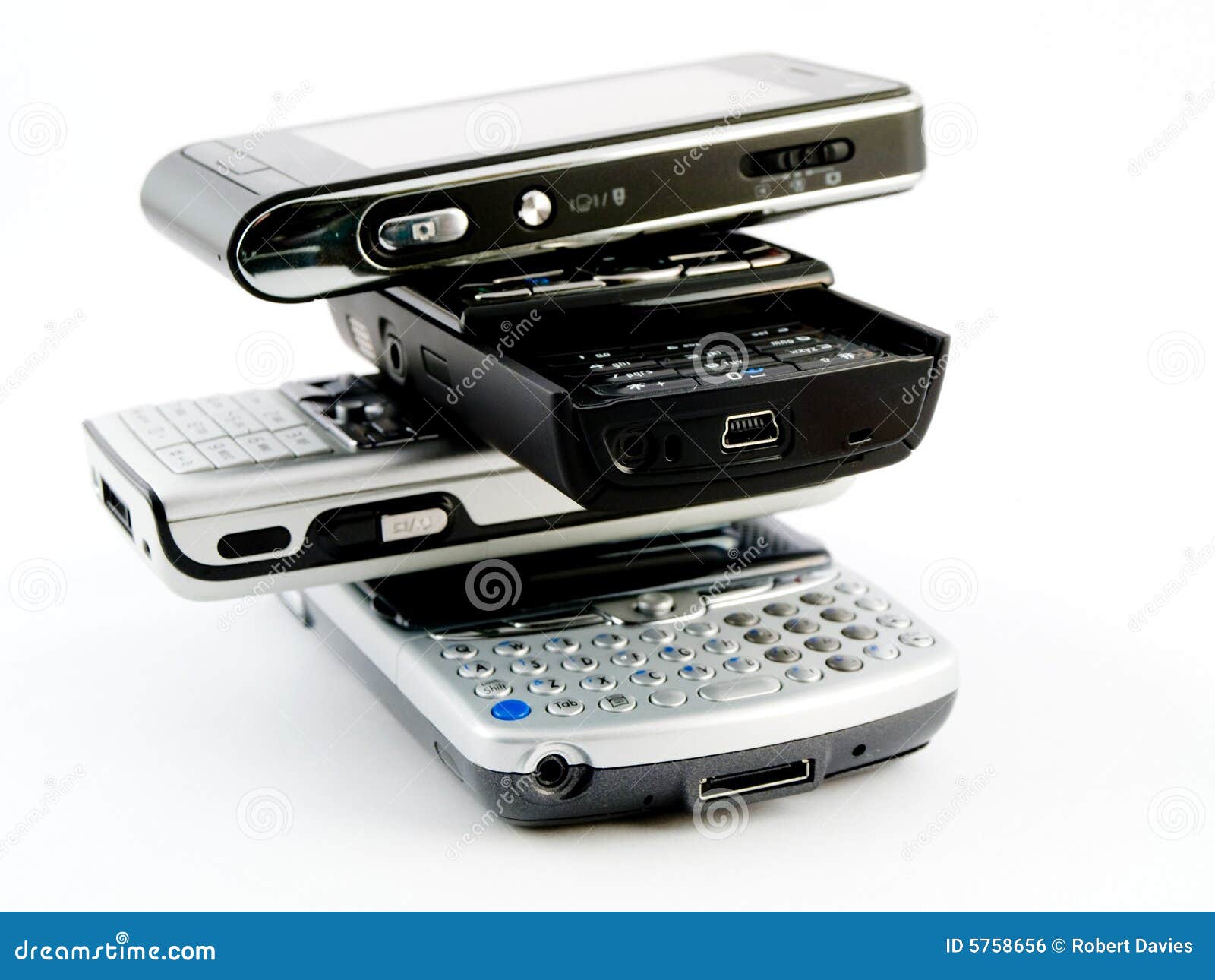 Stack Pile of Several Modern Mobile Phones Stock Photo - Image of note ...
