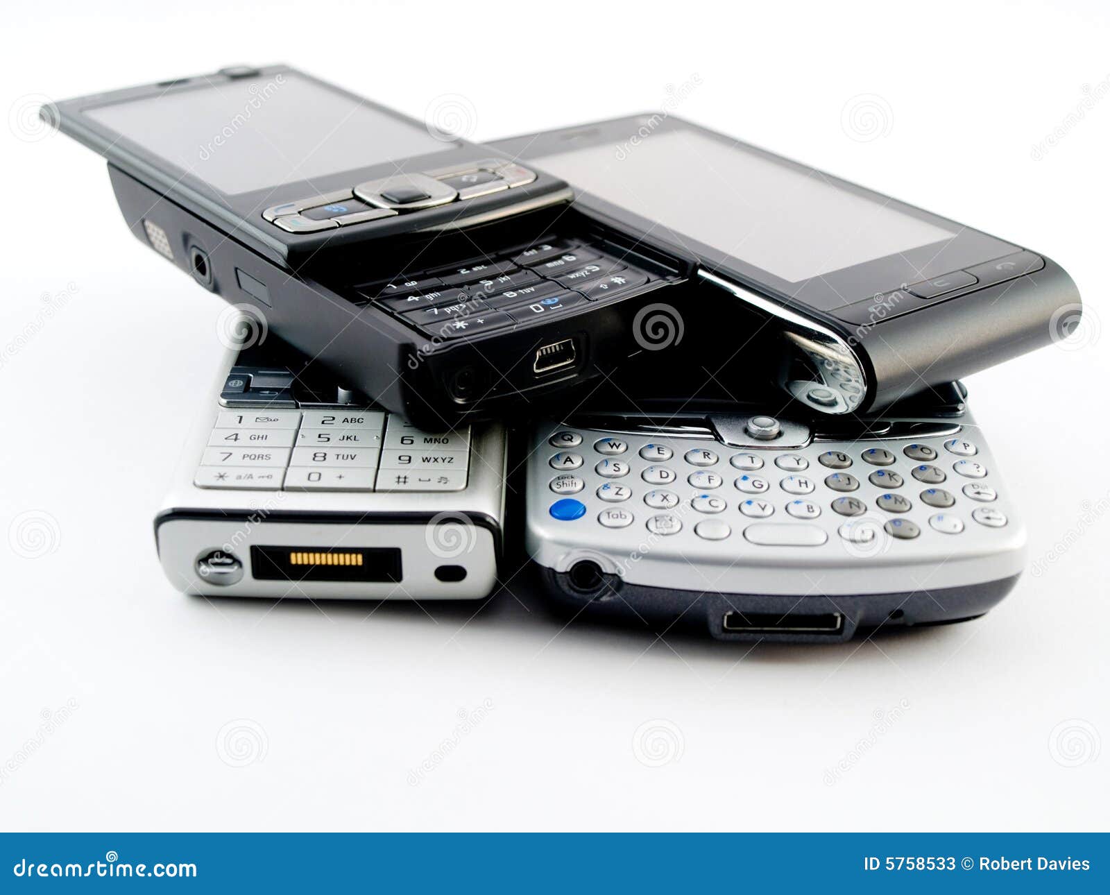 Stack Pile of Several Modern Mobile Phones PDA Stock Image - Image of ...