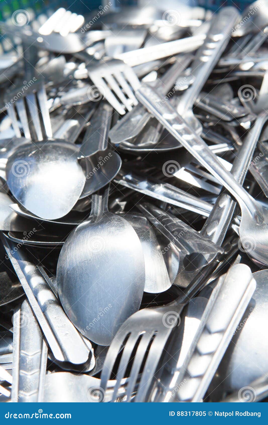 Stack Pile of Spoons and Forks Dry of Sunlight Stock Image - Image of ...