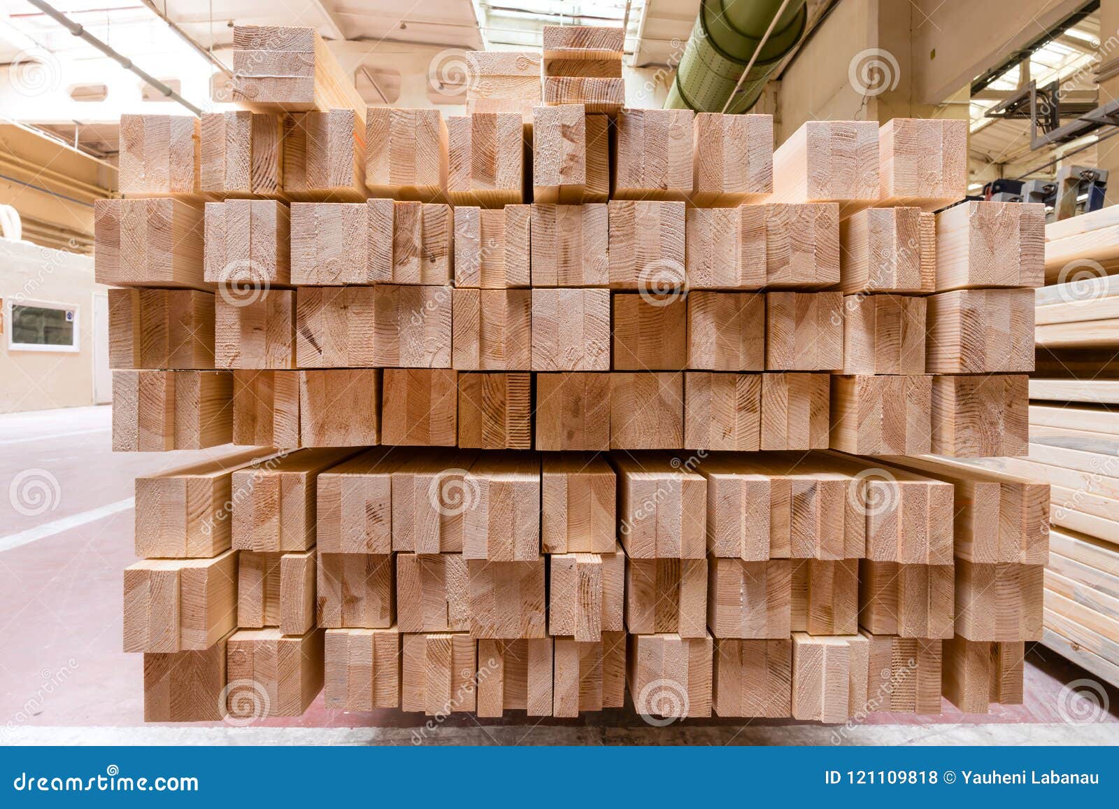 Stack of Pile Wood Bar in Lumber Yard Factory Used in Wood-processing ...