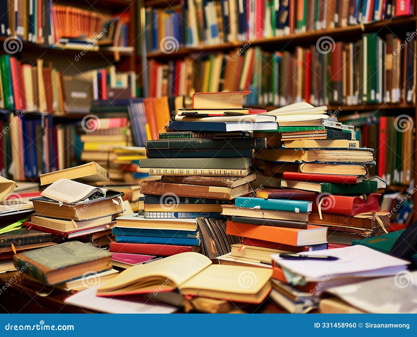 Stack Piles of Literature Text Academic Archive on Reading Desk and ...