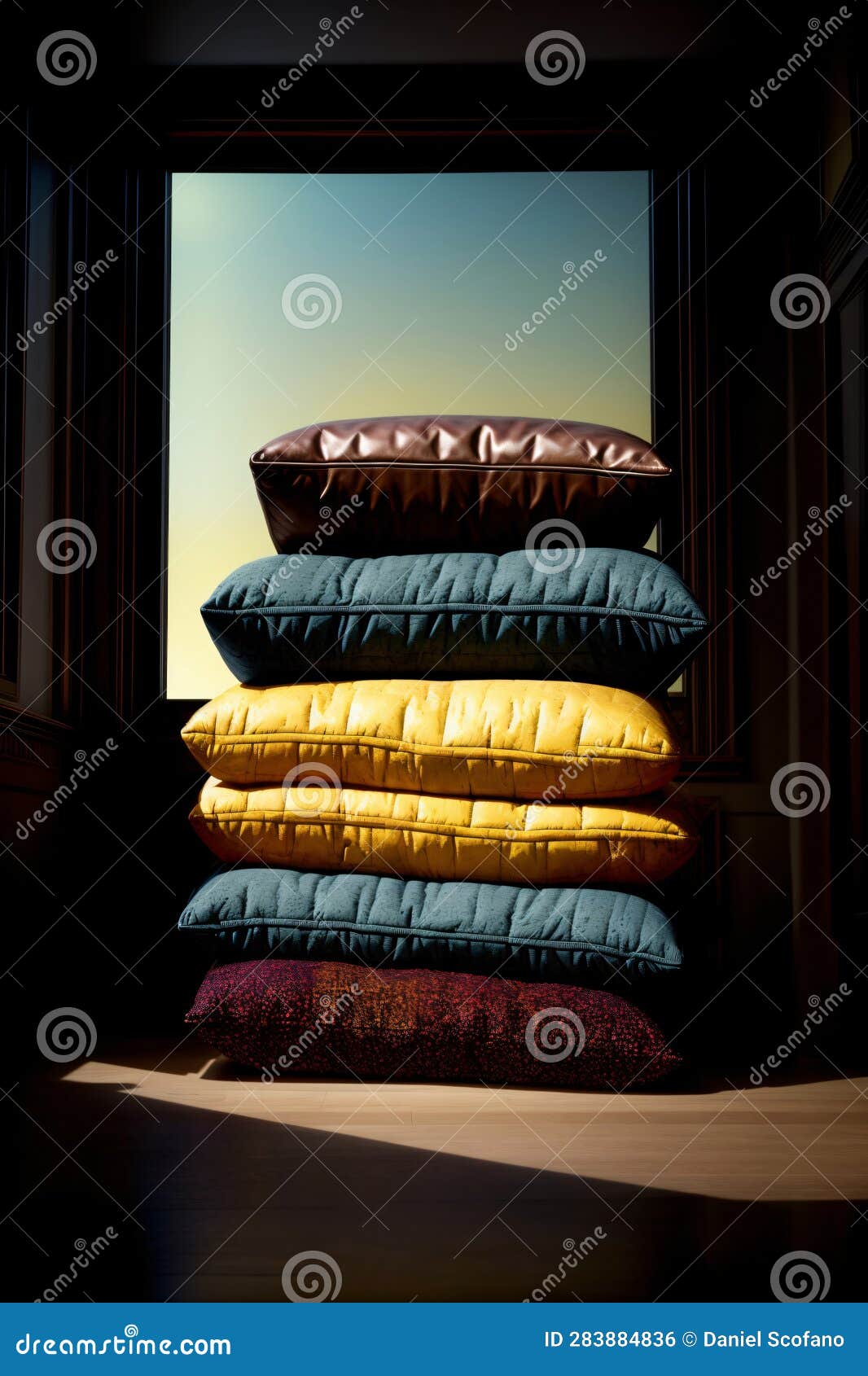 A Stack of Pillows Sitting in Front of a Window. Generative AI Stock ...