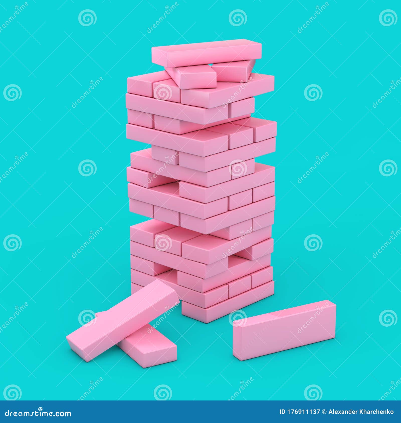 Stack of Pink Brick Block Cubes in Duotone Style. 3d Rendering Stock ...