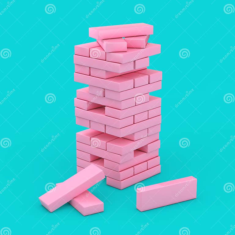 Stack of Pink Brick Block Cubes in Duotone Style. 3d Rendering Stock ...