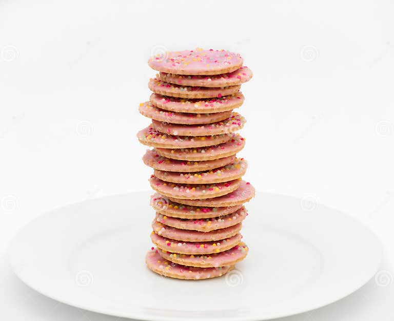 Stack of Pink Icing Cookies Stock Image - Image of snack, food: 30899653