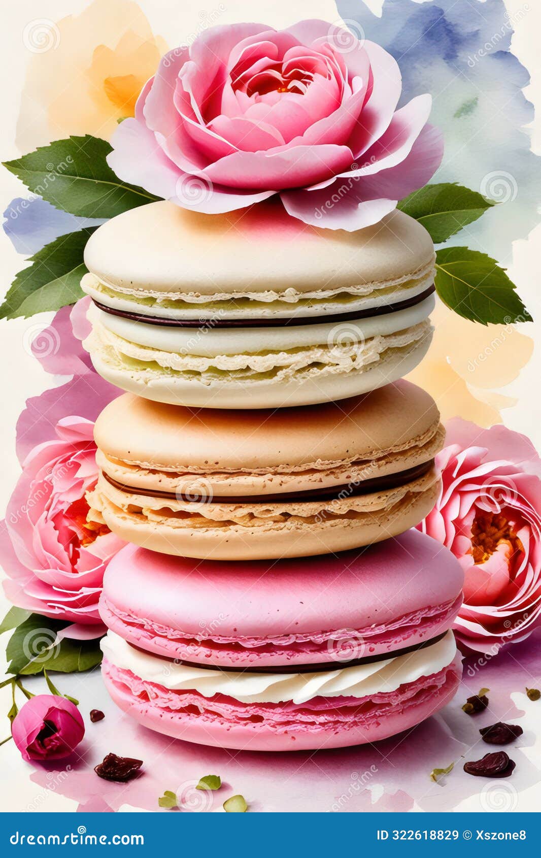 Stack of Pink Roses with a Flower Pattern on the Top Stock Illustration ...