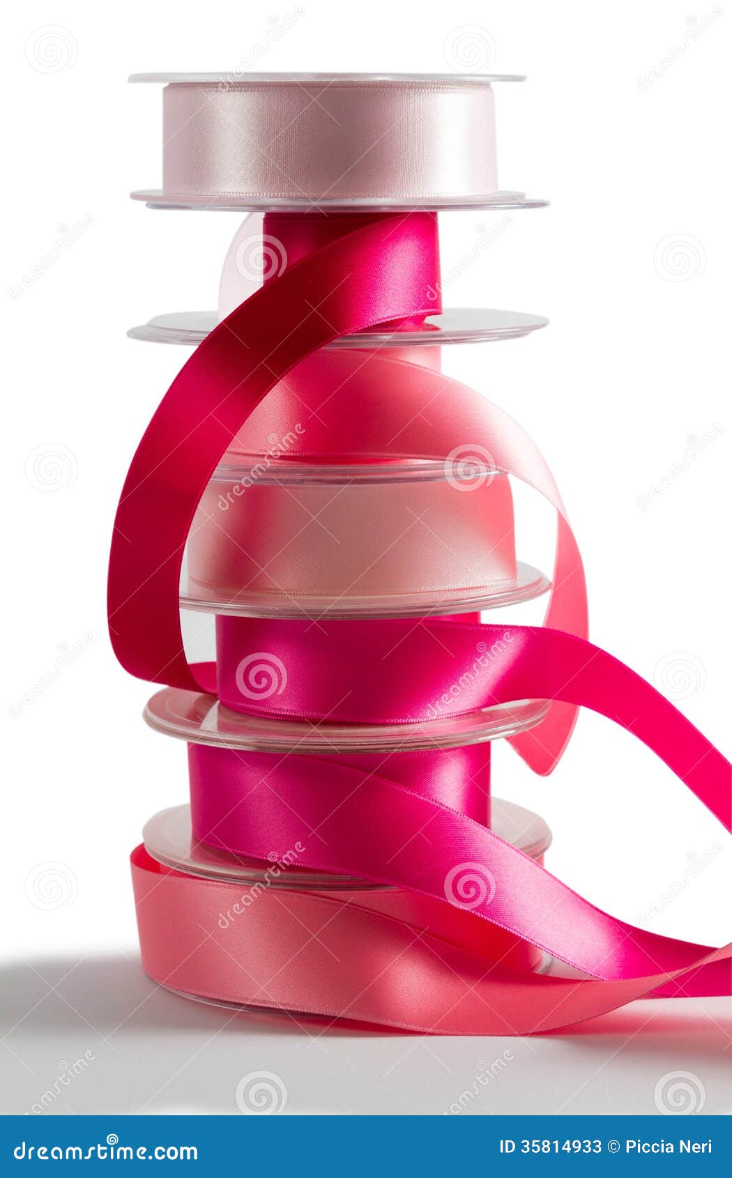 Stack of pink satin ribbon stock image. Image of fuchsia - 35814933