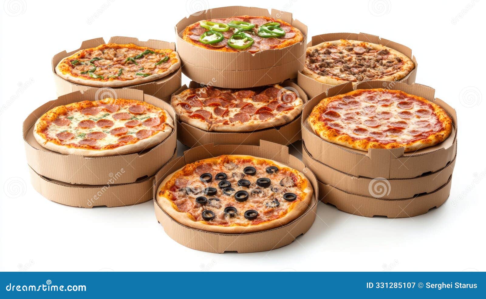 A Stack of Pizza Boxes with Different Types and Sizes of Pizzas, AI ...