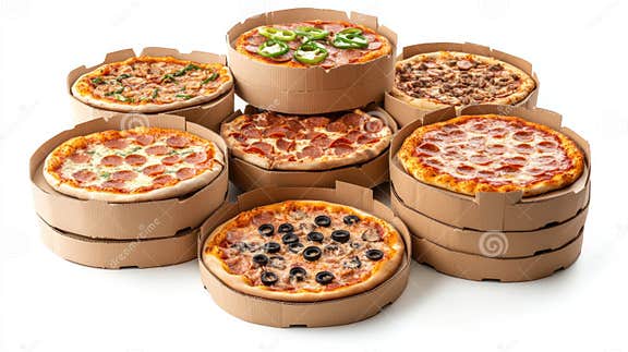 A Stack of Pizza Boxes with Different Types and Sizes of Pizzas, AI ...