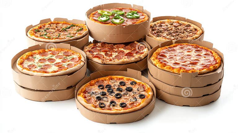 A Stack of Pizza Boxes with Different Types and Sizes of Pizzas, AI ...