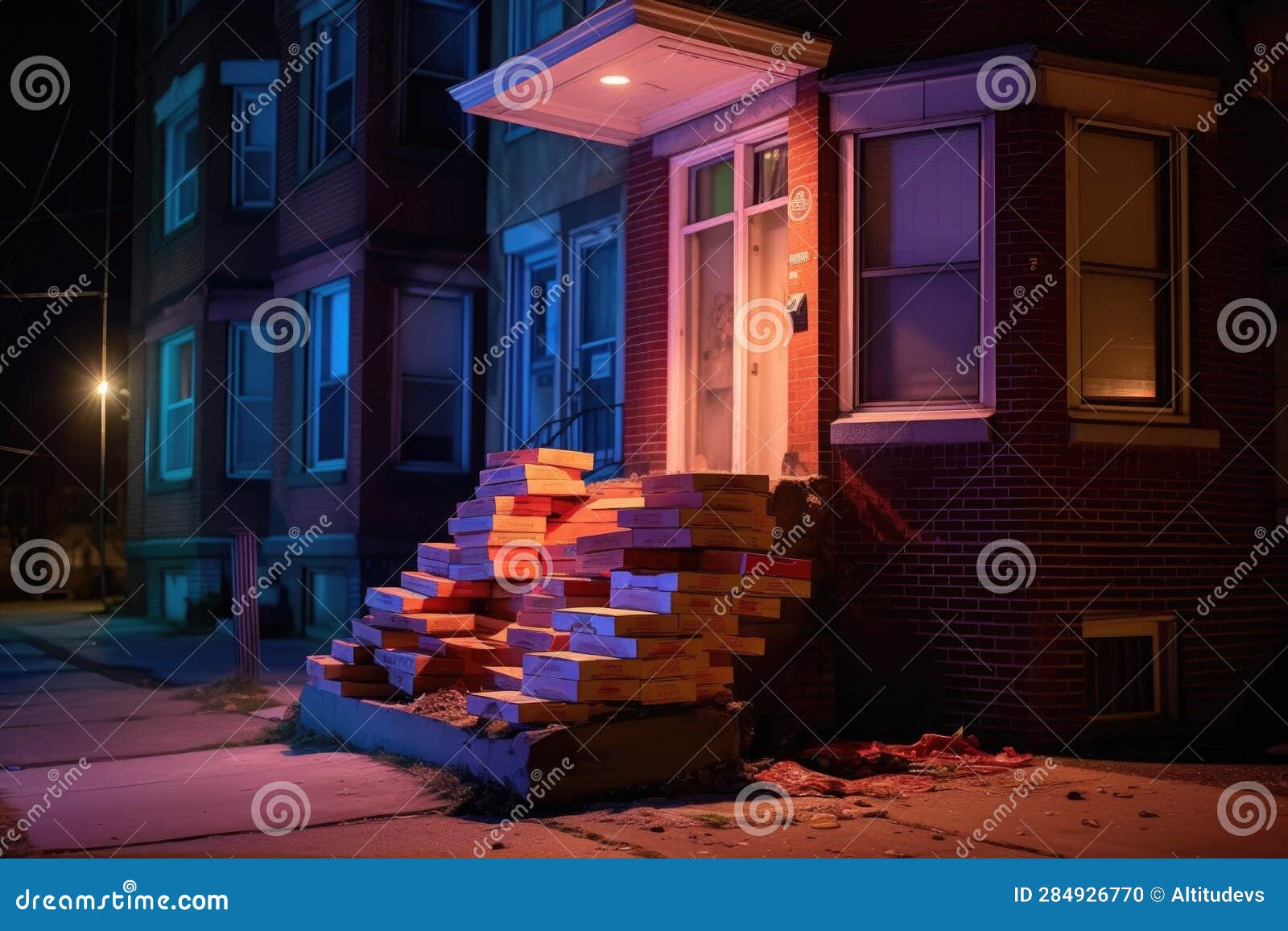 Stack of Pizza Boxes on Doorstep at Night Stock Illustration ...