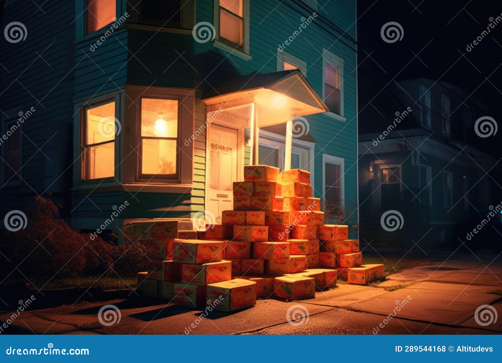 Stack of Pizza Boxes on Doorstep at Night Stock Photo - Image of pizza ...