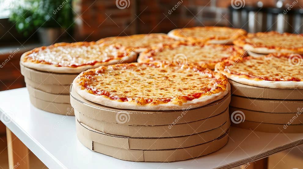 A Stack of Pizza Boxes on a Table with Cheese Inside, AI Stock Photo ...