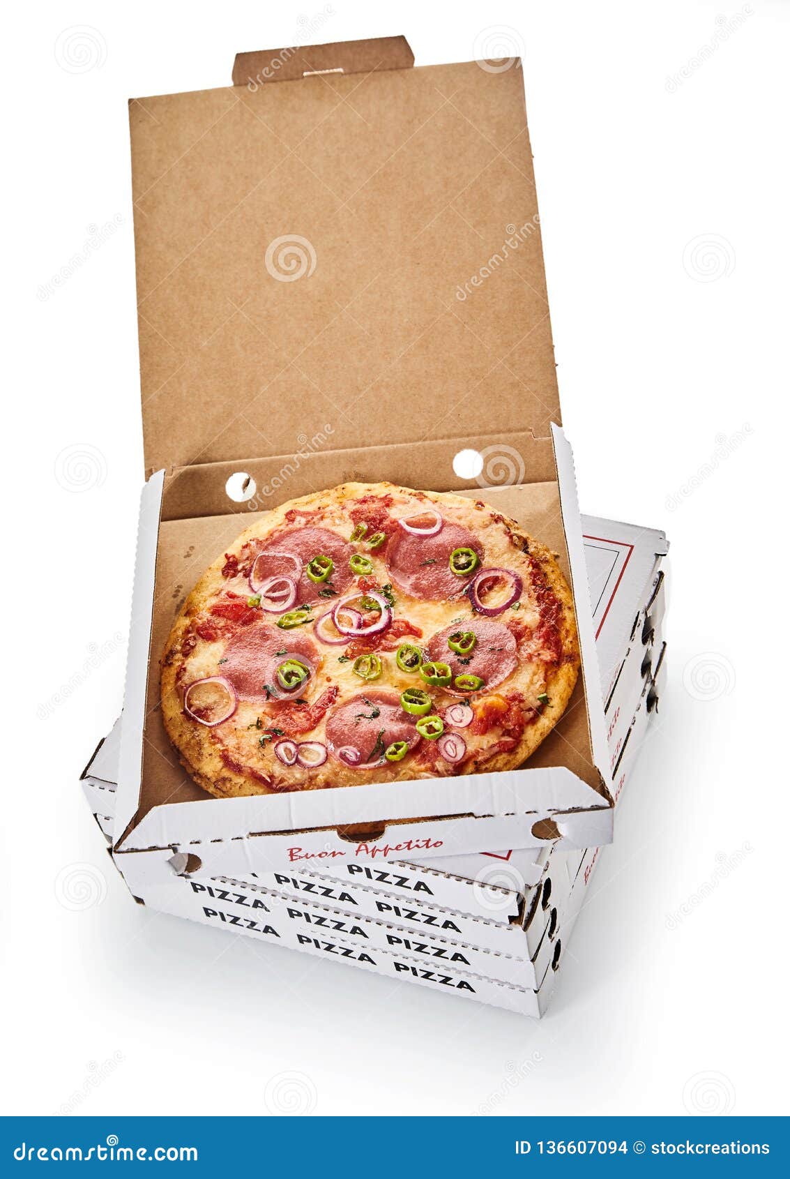 Stack of Pizza Boxes on White Background Stock Photo - Image of cheese ...