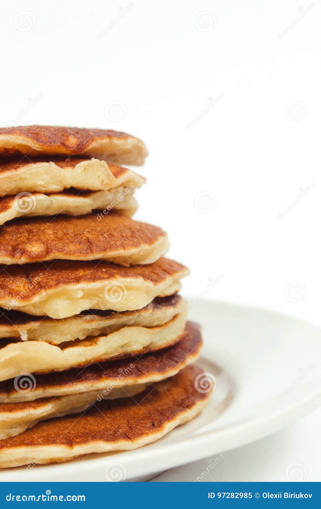 A Stack of Plain Pancakes on a White Plate Background. Isolated Stock ...