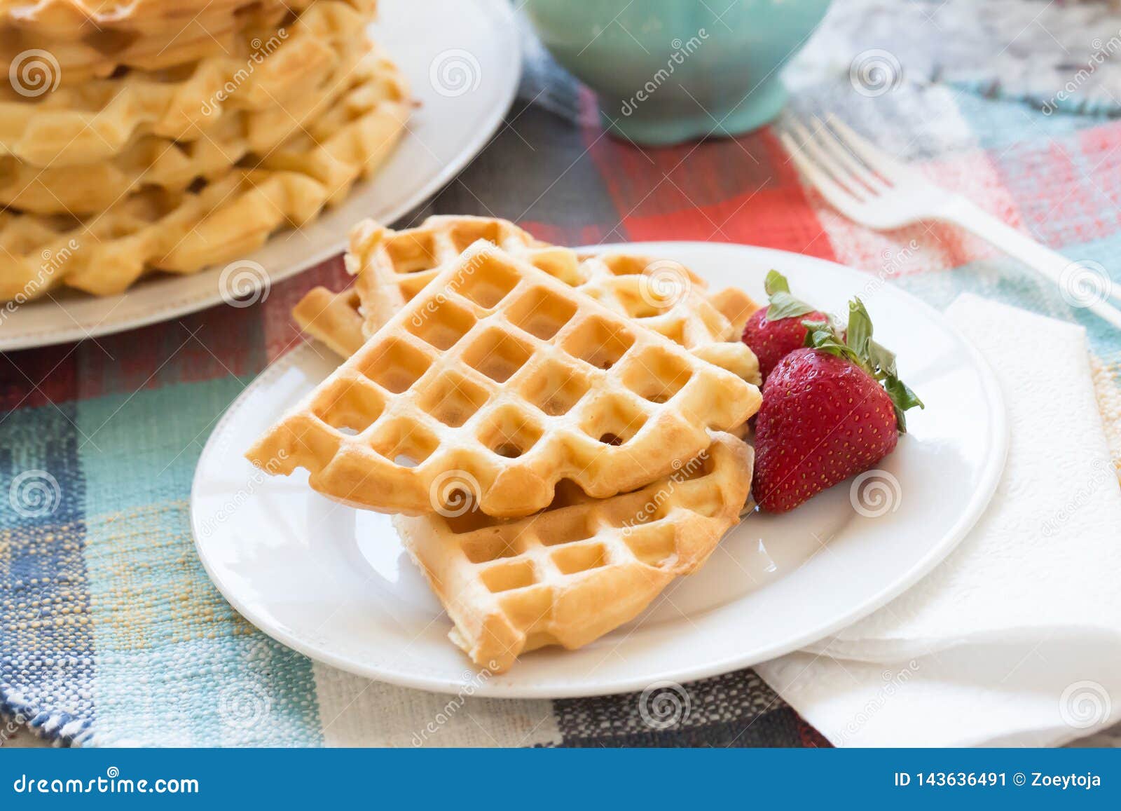 A Stack of Plain Round Waffles Stock Image - Image of lunch, belgian ...