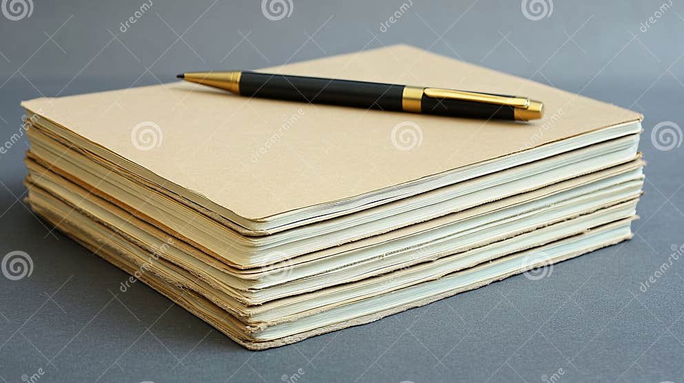 A Stack of Plain, Unlined Notebooks with a Minimalist Pen Resting on ...