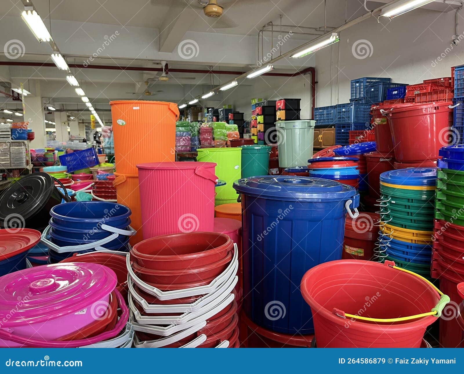 Stack of Plastic Bucket Being Displayed in a Supermarket Stock Image ...