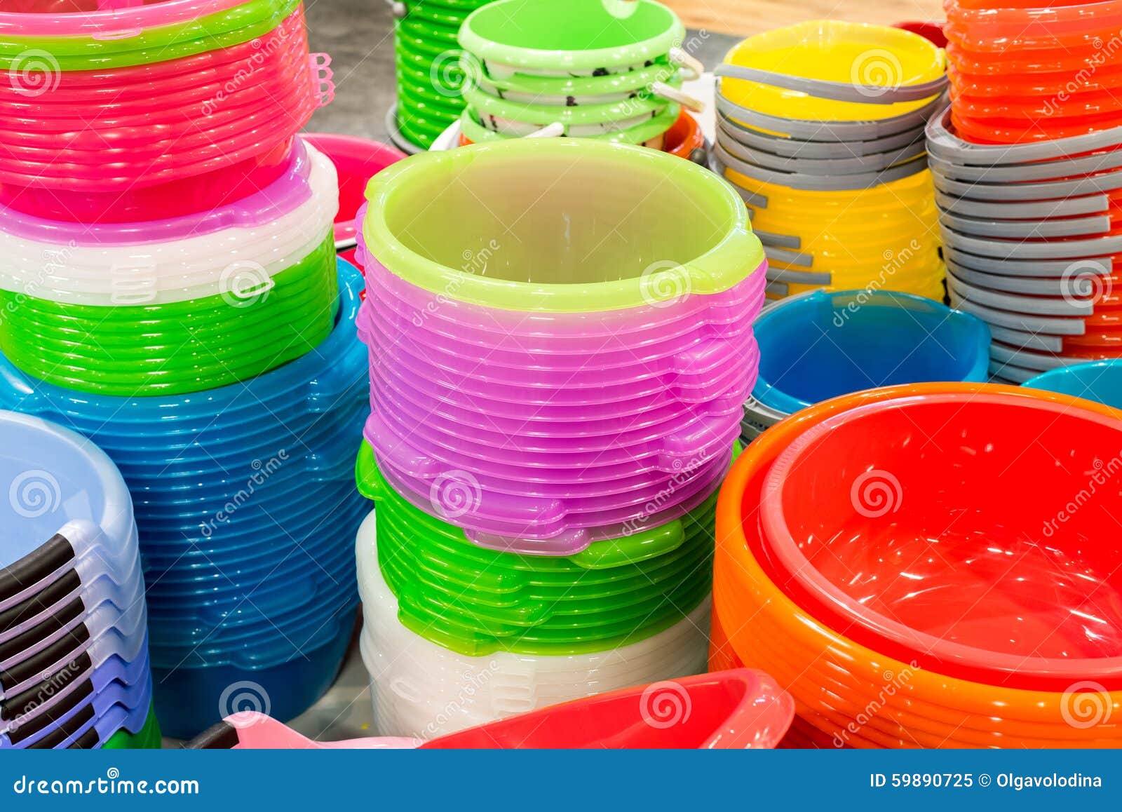 Stack of plastic bucket stock image. Image of clean, colors - 59890725