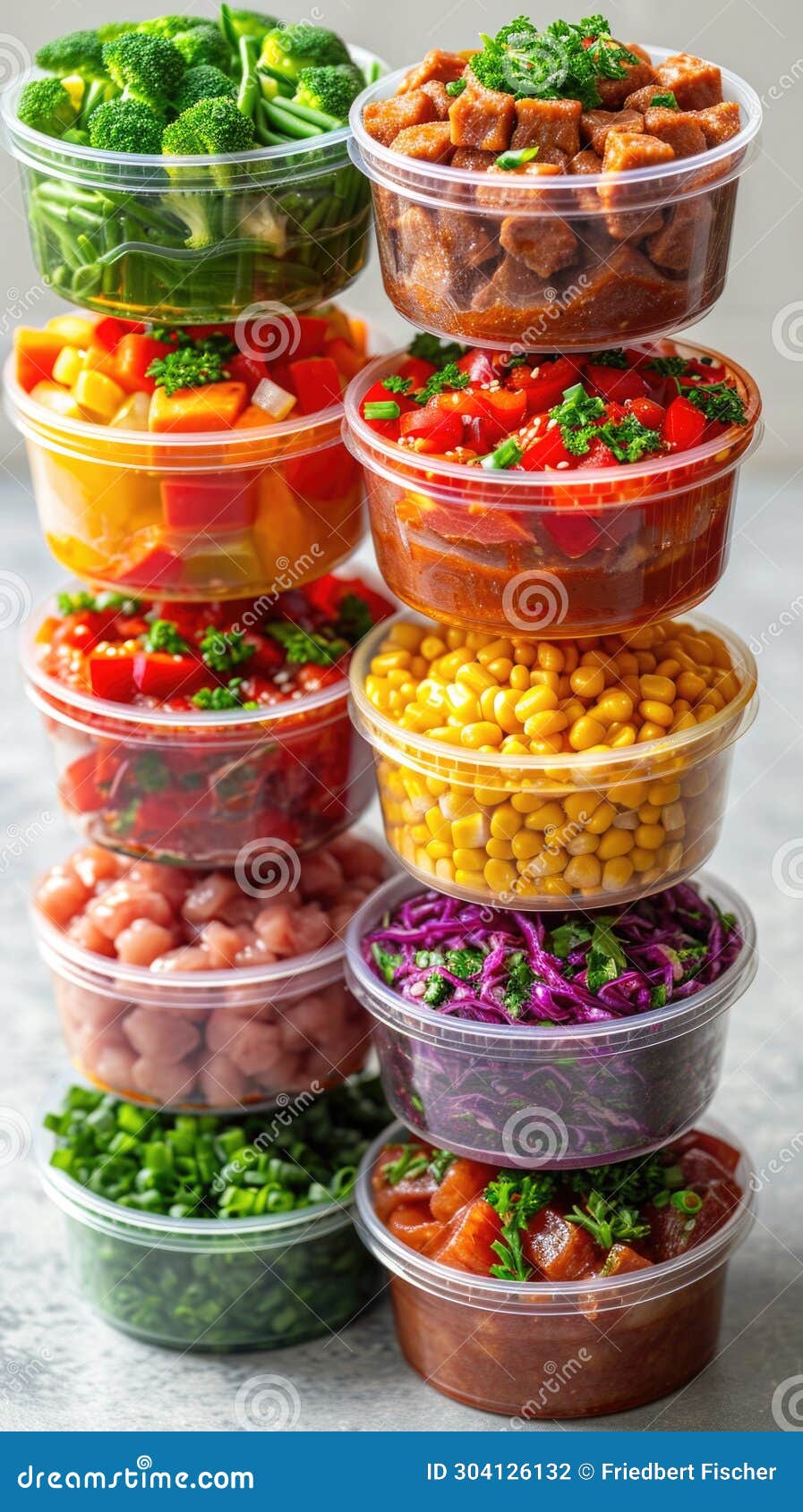 A Stack of Plastic Containers Filled with Different Types of Food Stock ...