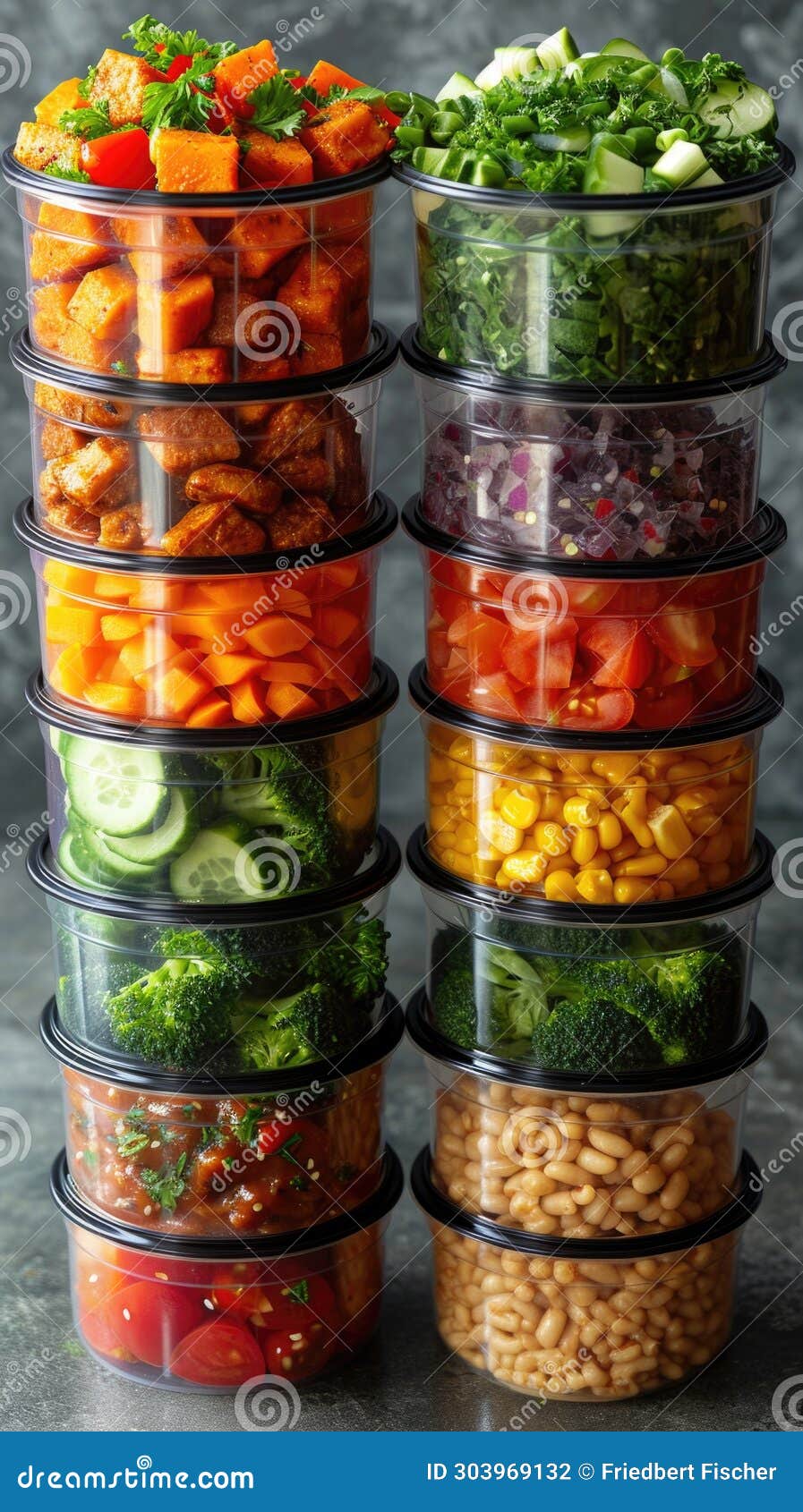 A Stack of Plastic Containers Filled with Different Types of Food Stock ...
