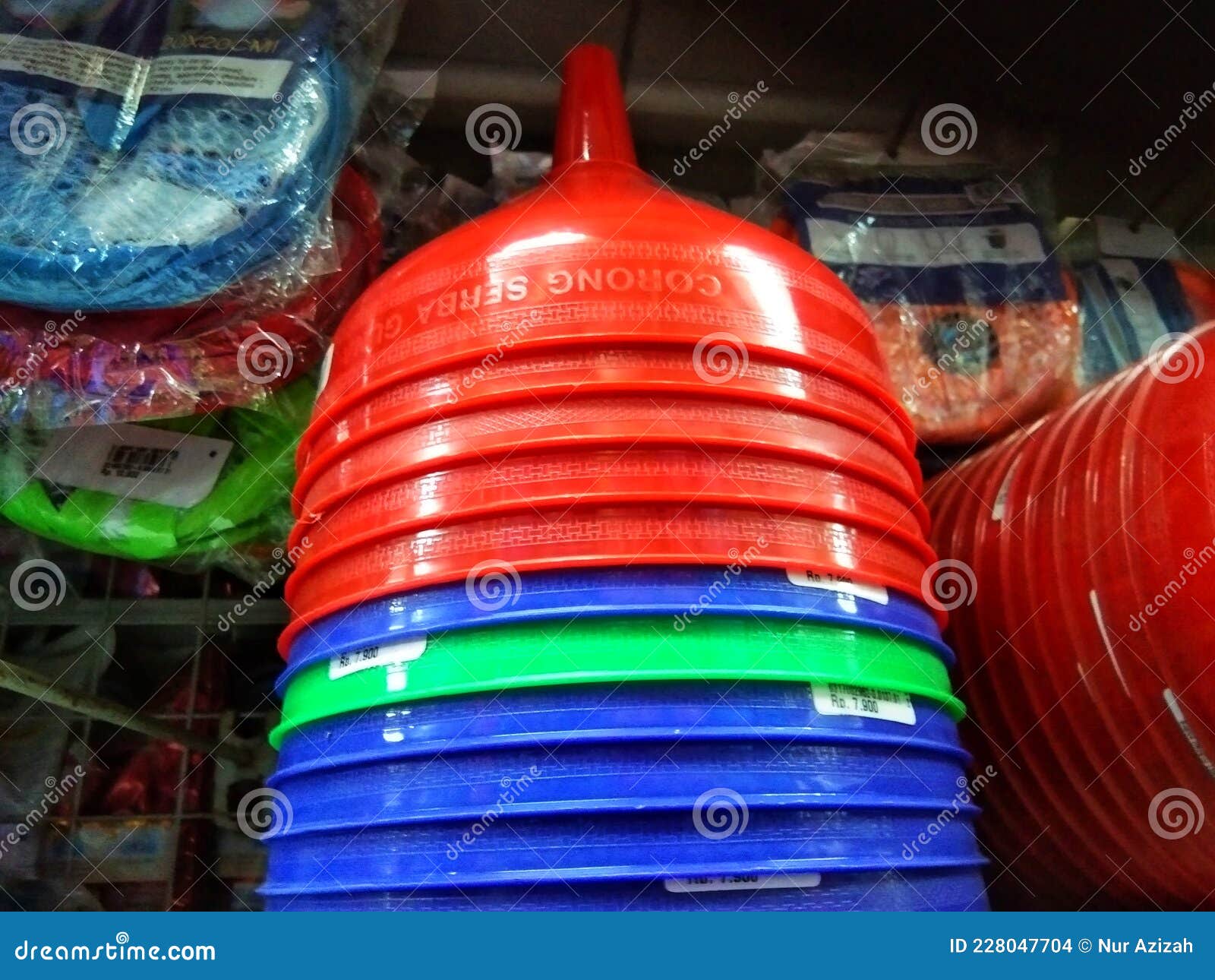 The Stack of Plastic Funnel in the Supermarket Stock Photo - Image of ...
