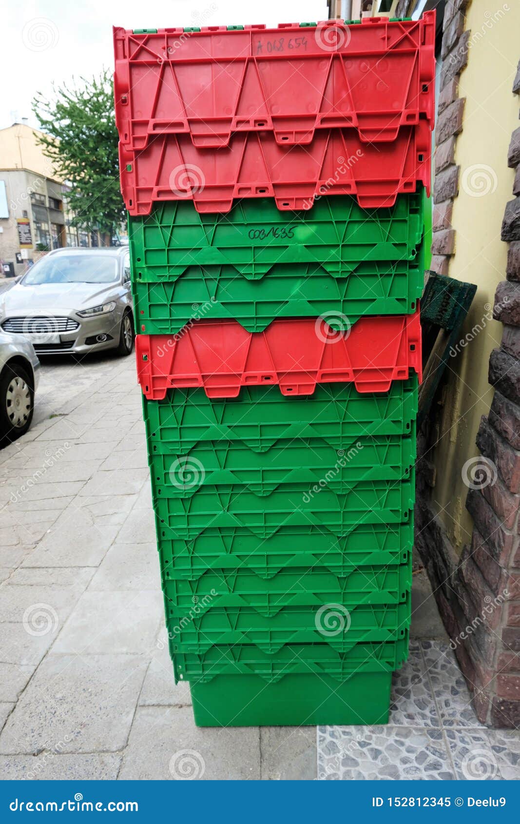 Stack of Plastic Grocery Boxes Stock Image - Image of shop, seller ...