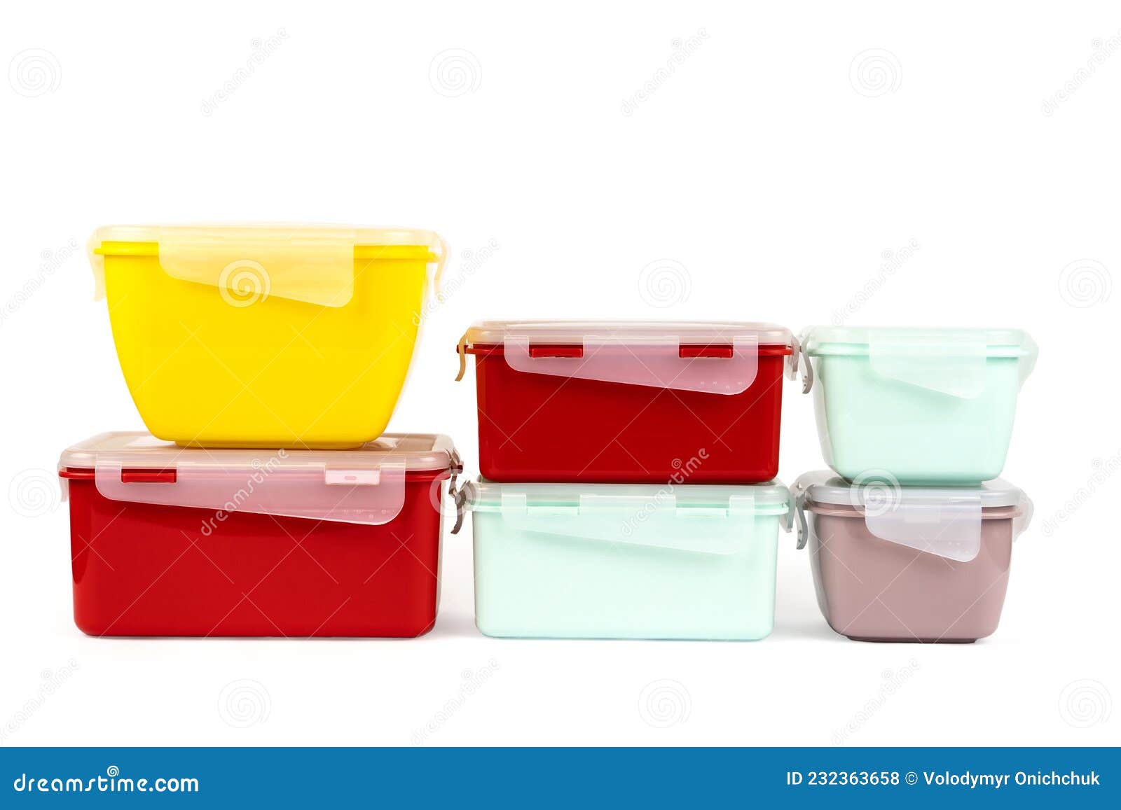 Stack of Plastic Multi-colored Containers for Food Products Isolated ...