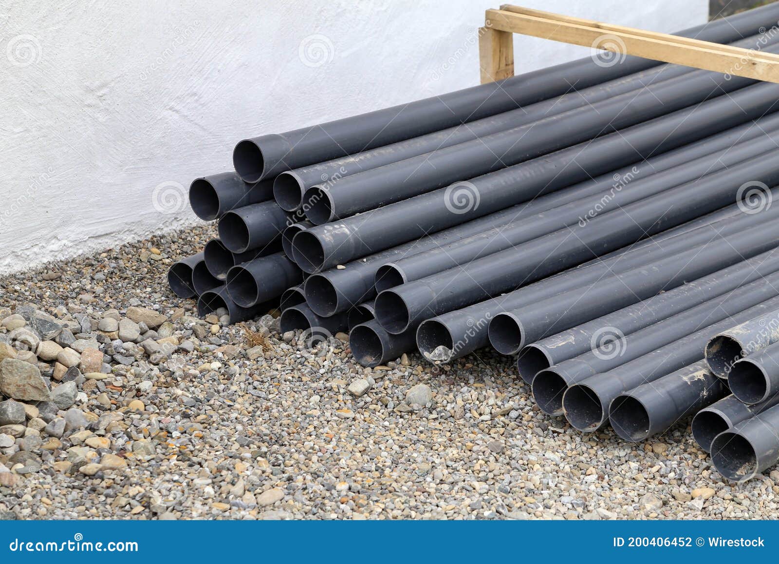 Stack of Plastic Pipes on the Construction Site Stock Photo - Image of ...