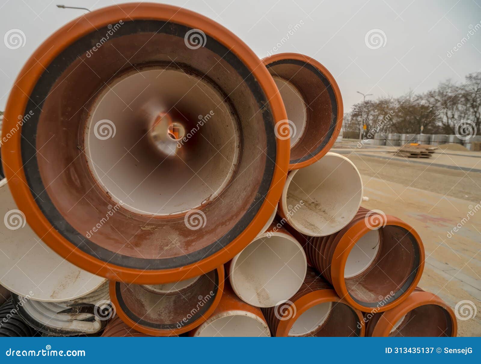 A Stack of Plastic Pipes of Various Diameters . Stock Image - Image of ...
