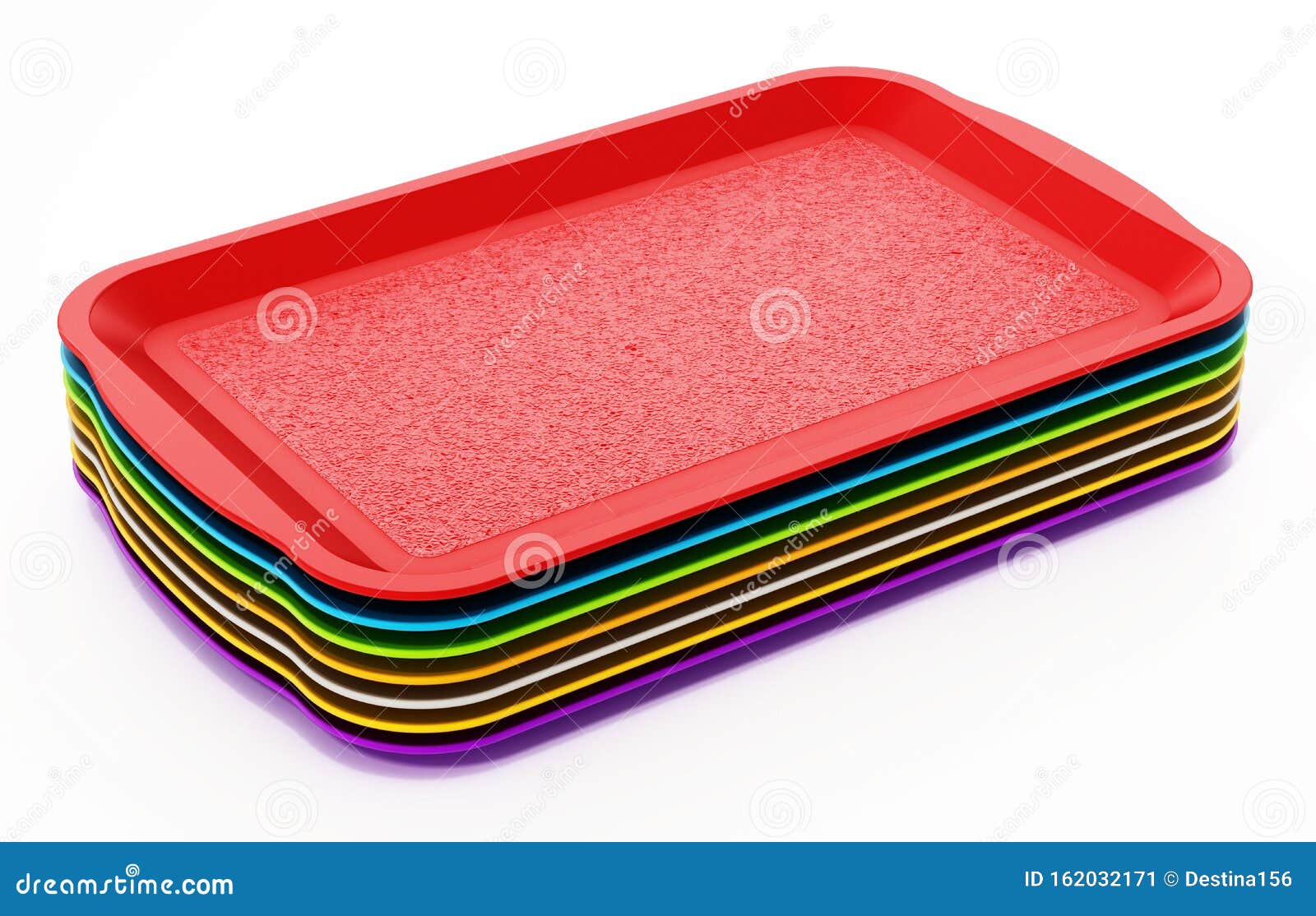 Stack of Plastic Trays Isolated on White Background. 3D Illustration ...