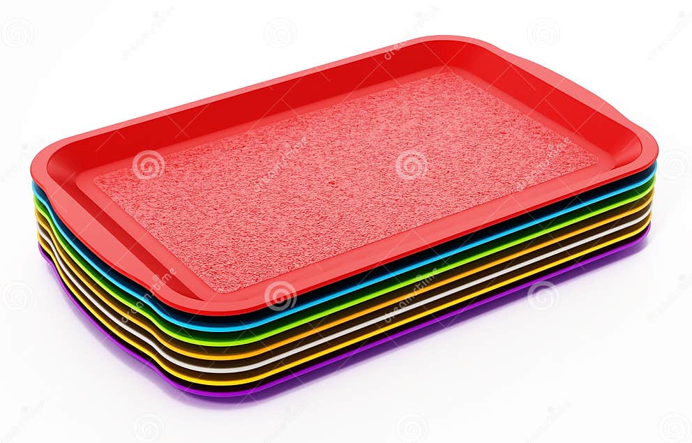 Stack of Plastic Trays Isolated on White Background. 3D Illustration ...