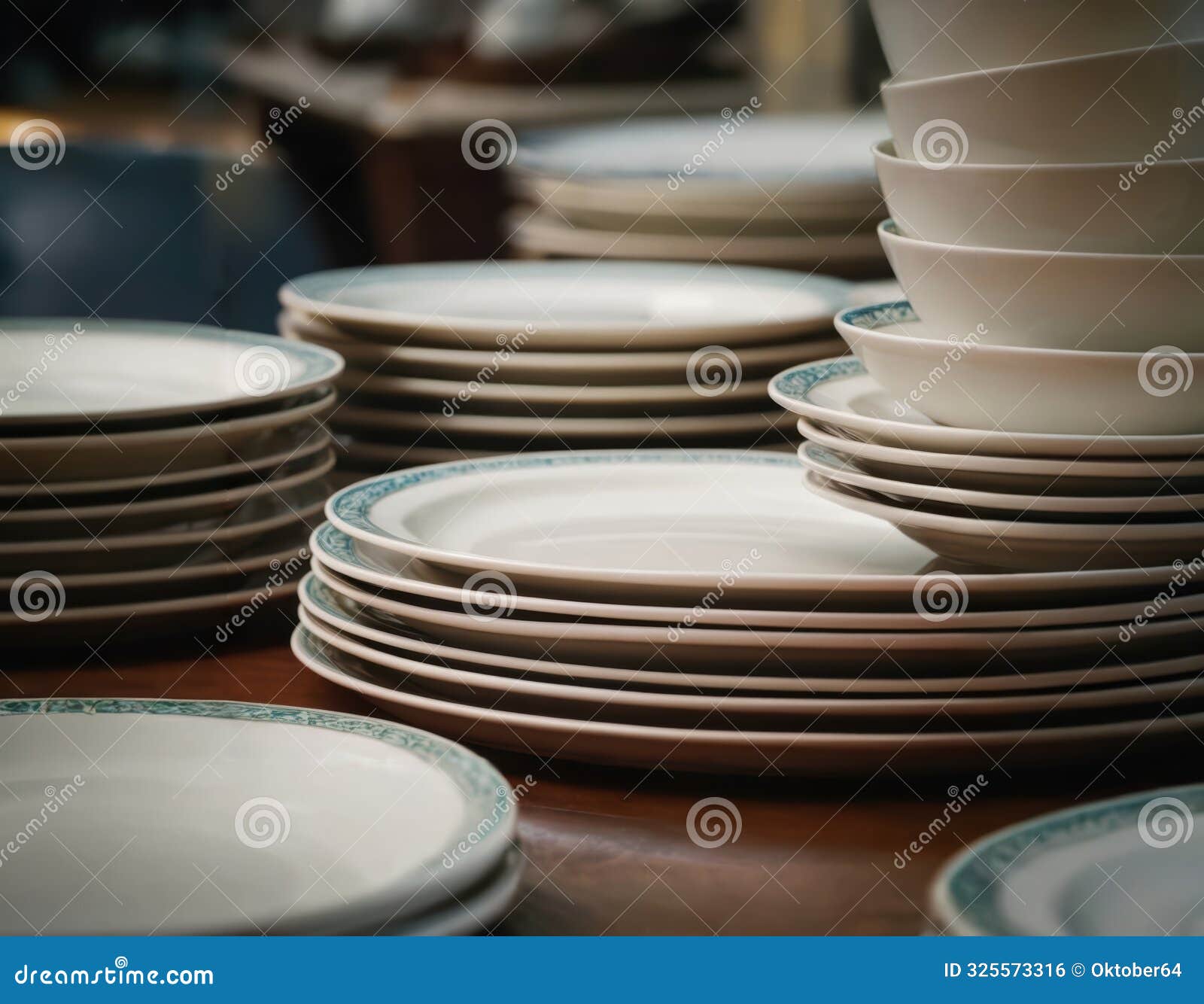 Stack of Plates, Washed Dishes on the Table Stock Photo - Image of ...