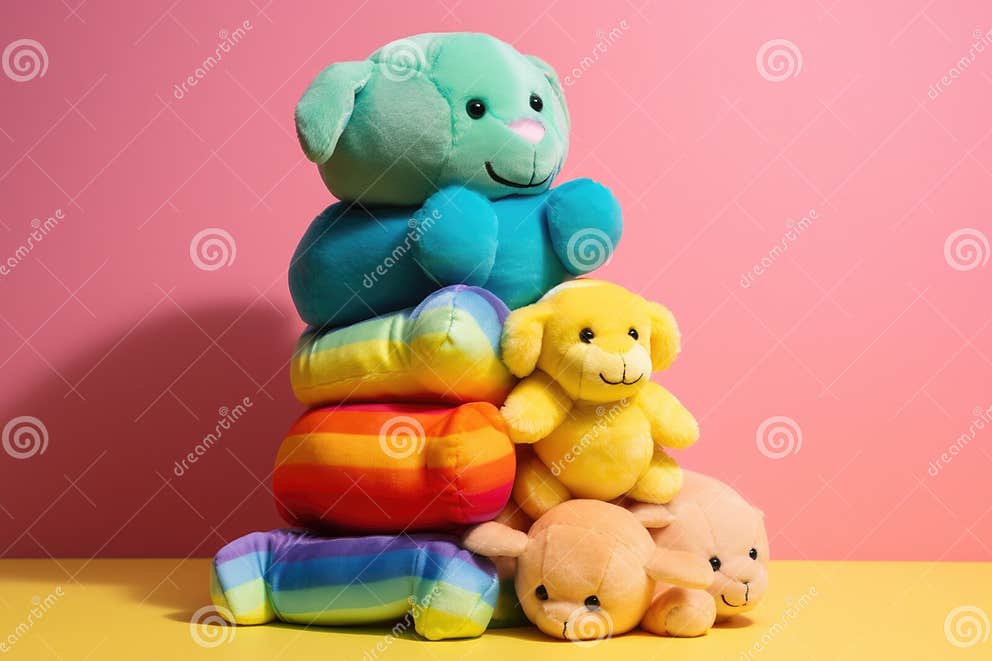 Stack of Plush Toys in Rainbow Colors Stock Illustration - Illustration ...